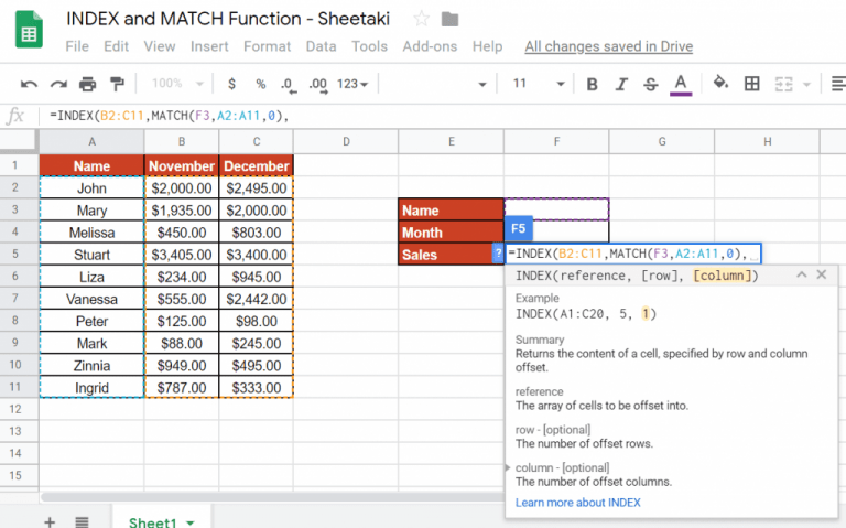 How To Use INDEX and MATCH Together in Google Sheets [2020]