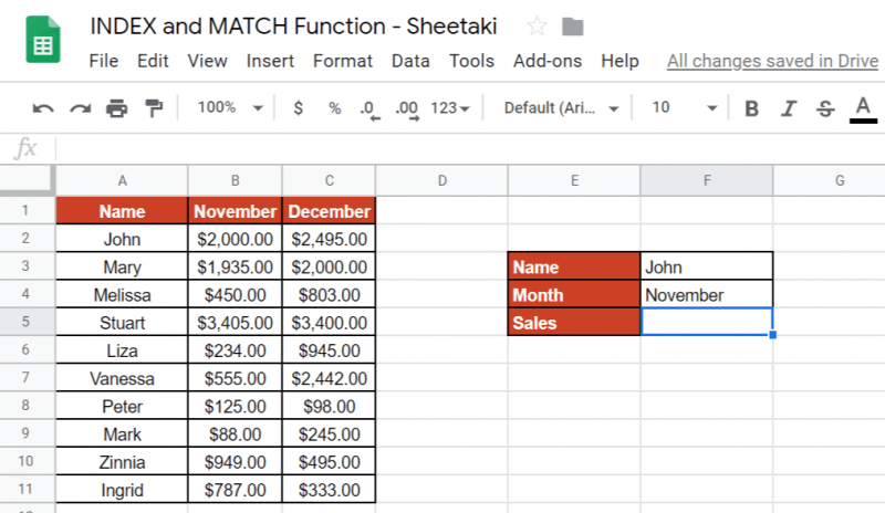 How To Use INDEX and MATCH Together in Google Sheets [2020]
