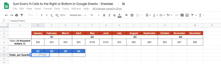 How to Sum Every N Cells to the Right or Bottom in Google Sheets