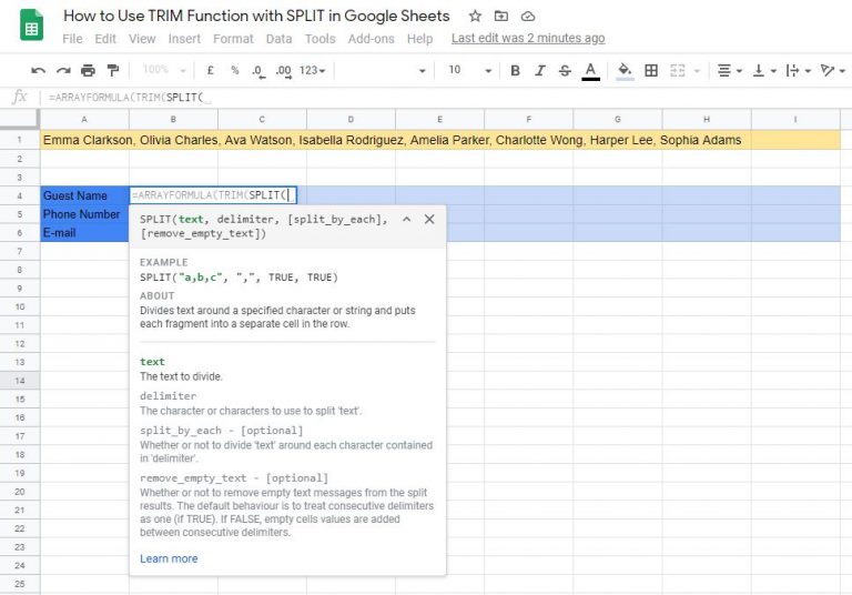 How to Use TRIM Function with SPLIT in Google Sheets [2020]