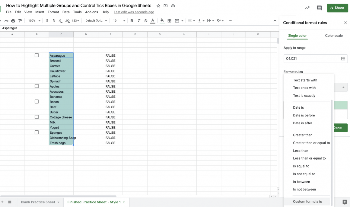 Highlight Multiple Groups and Control Checkboxes in Google Sheets