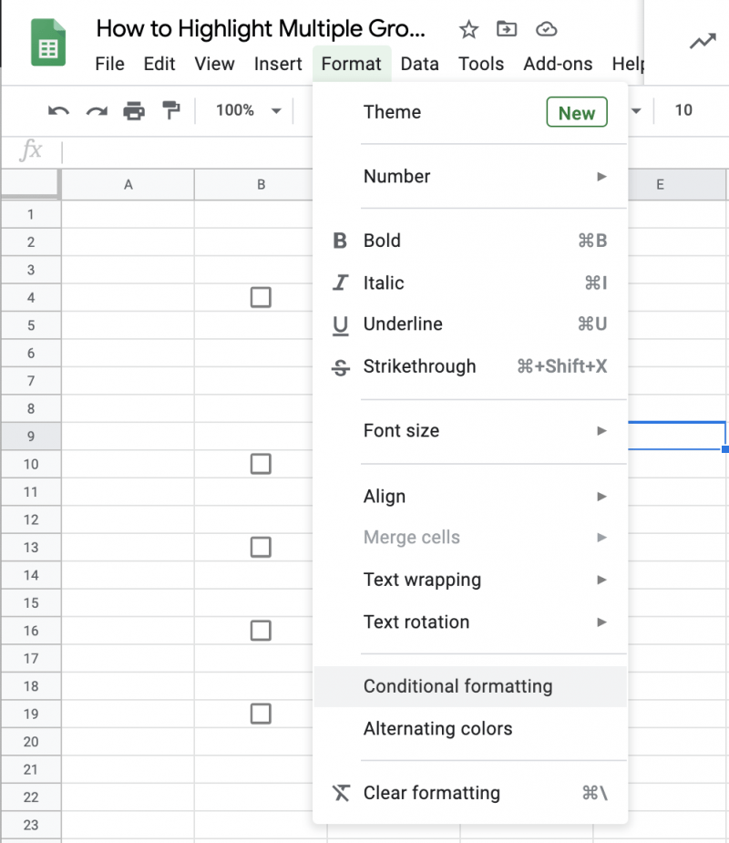 Highlight Multiple Groups and Control Checkboxes in Google Sheets