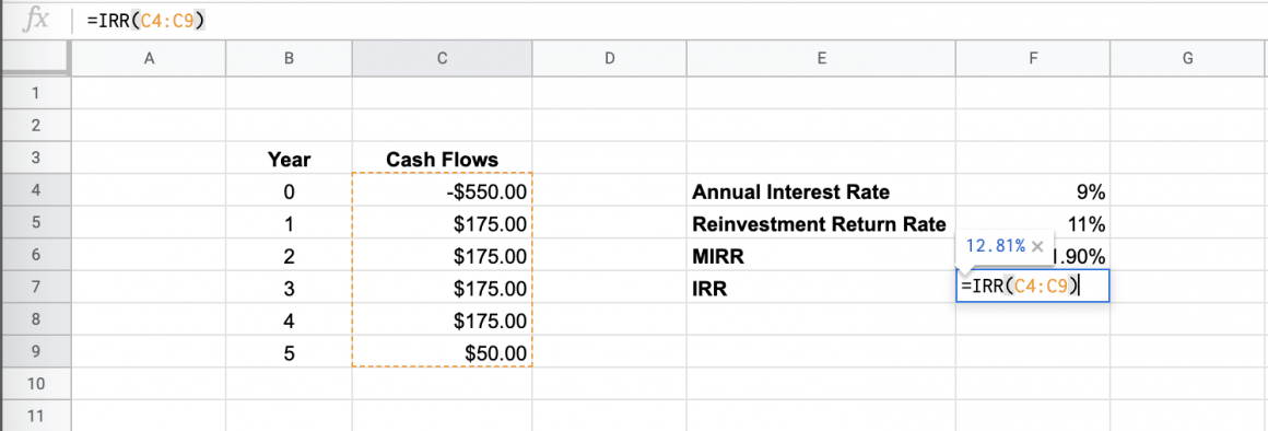 How to Use MIRR Function in Google Sheets [2020] - Sheetaki