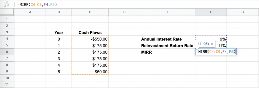 How to Use MIRR Function in Google Sheets [2020] - Sheetaki