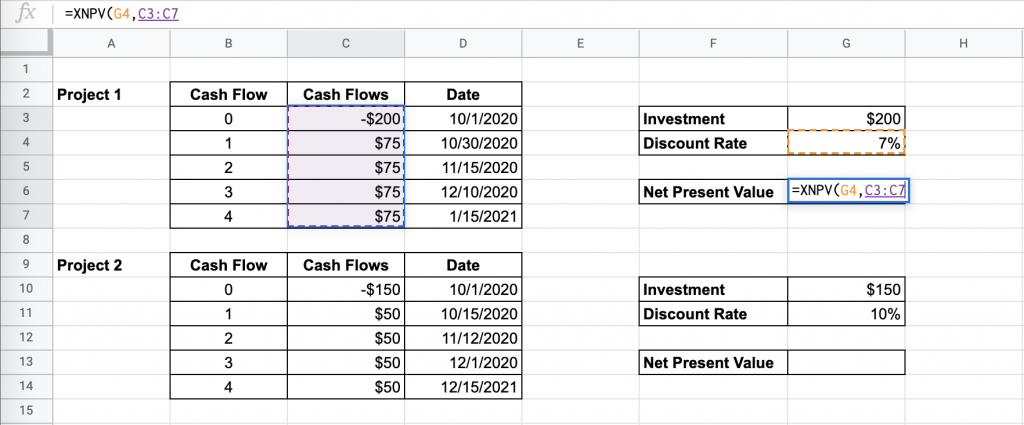 How to Use XNPV Function in Google Sheets - Sheetaki