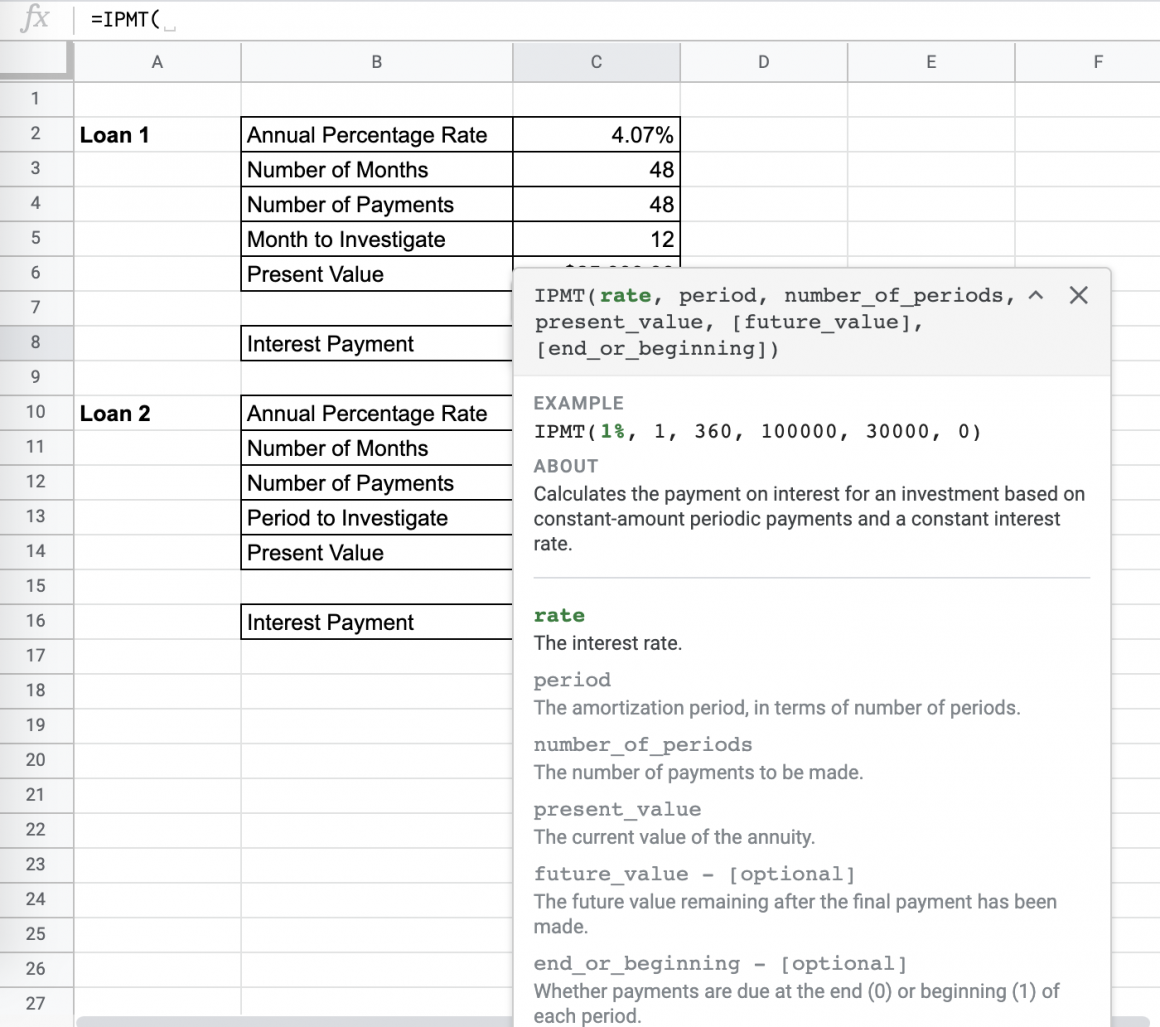 How to Use IPMT Function in Google Sheets [2020] - Sheetaki