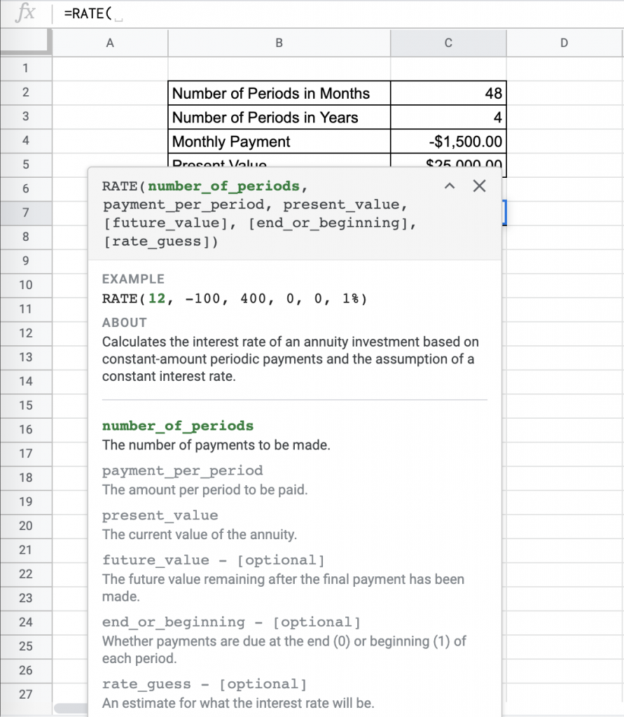 How to Use RATE Function in Google Sheets [2020] - Sheetaki