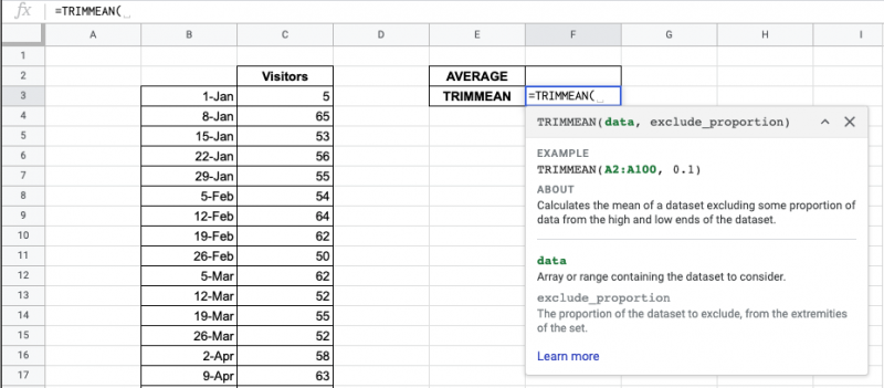 How to Use TRIMMEAN Function in Google Sheets - Sheetaki