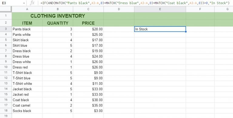 How to Match Multiple Values in a Column in Google Sheets