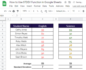 How to Use STDEV Function in Google Sheets: Step-By-Step