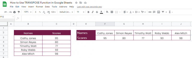How to Use TRANSPOSE Function in Google Sheets: Step-By-Step