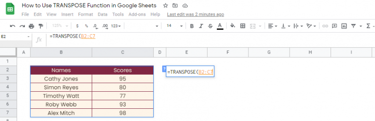 How to Use TRANSPOSE Function in Google Sheets: Step-By-Step