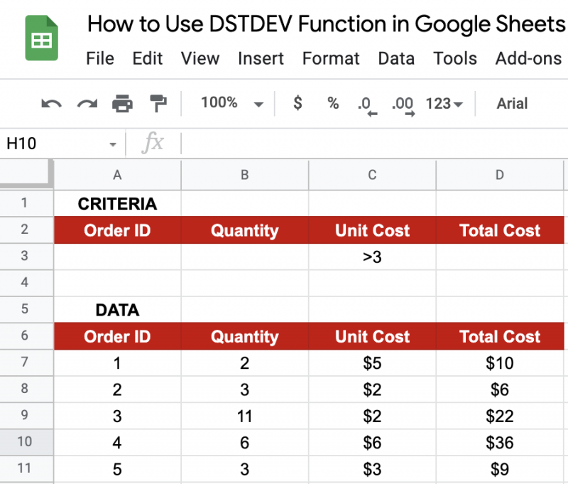 How to Use DSTDEV Function in Google Sheets - Sheetaki