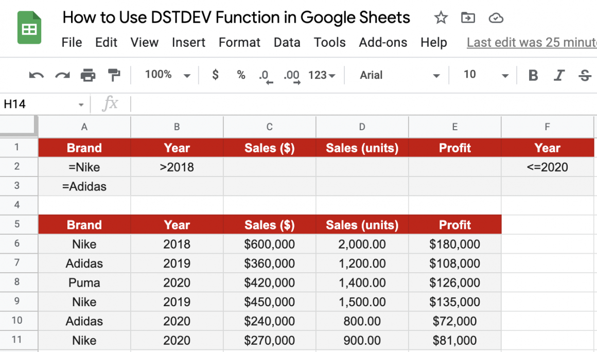 How to Use DSTDEV Function in Google Sheets - Sheetaki