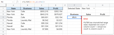Filter Has Mismatched Range Sizes Error in Google Sheets - Sheetaki