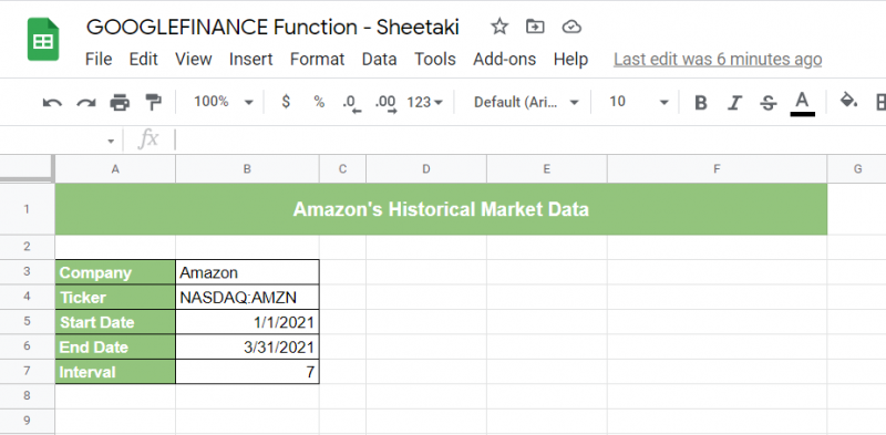How to Use GOOGLEFINANCE Function in Google Sheets - Sheetaki