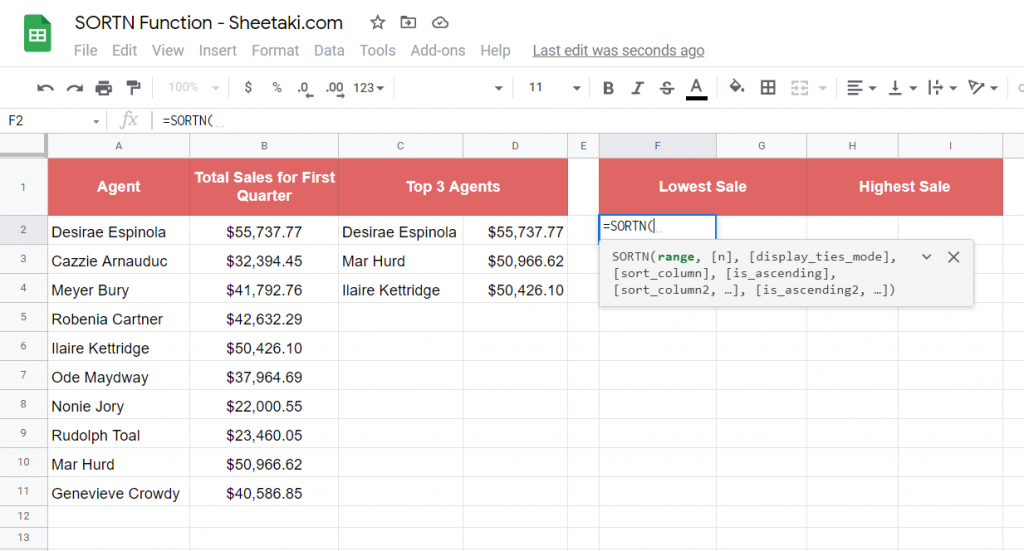 How to Use SORTN Function in Google Sheets - Sheetaki