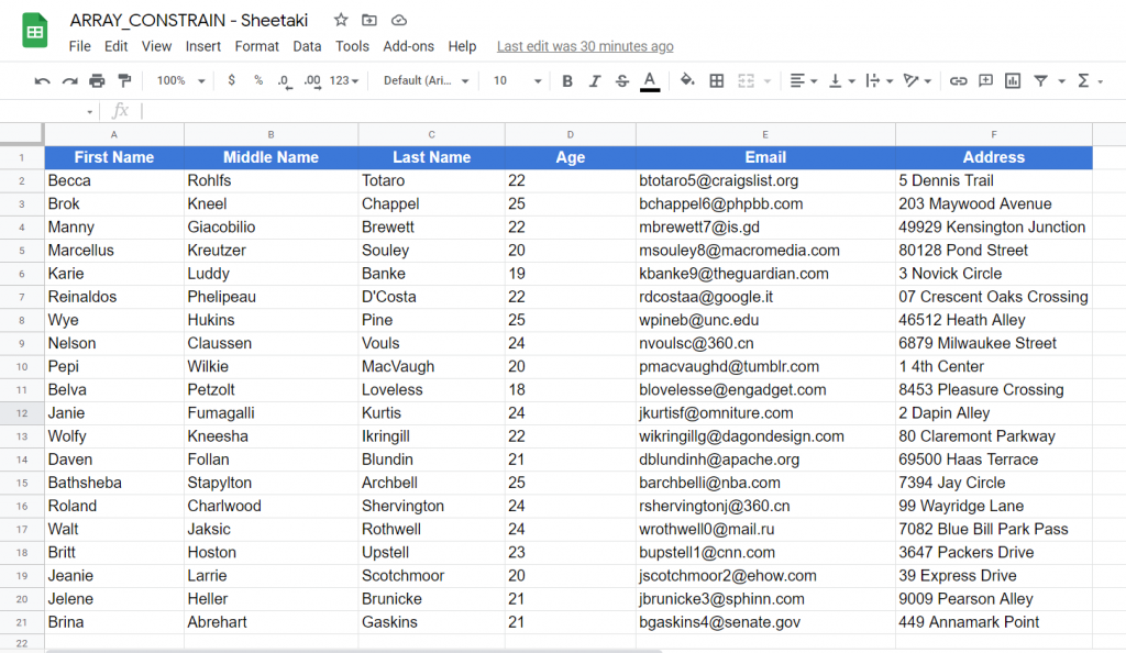 How to Use ARRAY CONSTRAIN Function in Google Sheets - Sheetaki