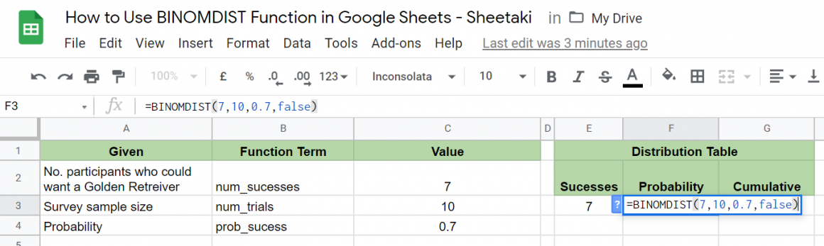 How to Use BINOMDIST Function in Google Sheets - Sheetaki