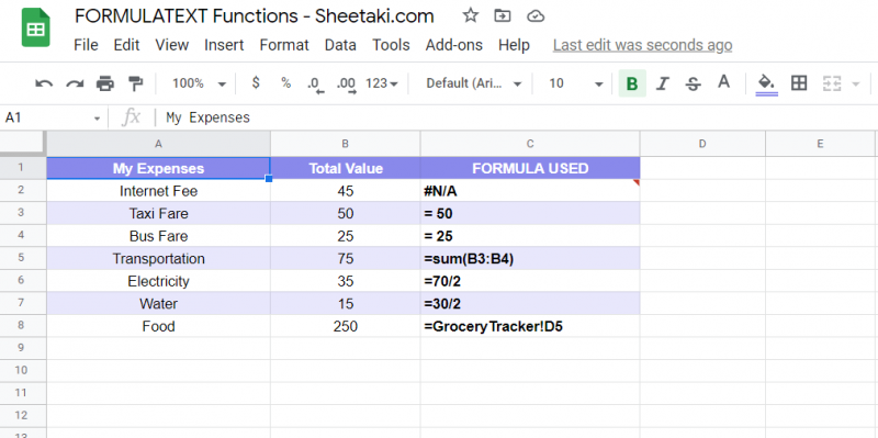 How To Use FORMULATEXT Function in Google Sheets - Sheetaki