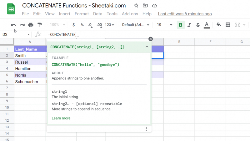 How To Use CONCATENATE Function in Google Sheets - Sheetaki
