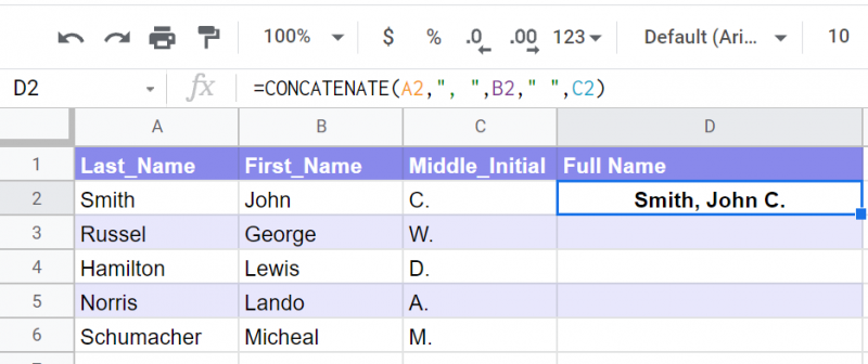 How To Use CONCATENATE Function in Google Sheets - Sheetaki