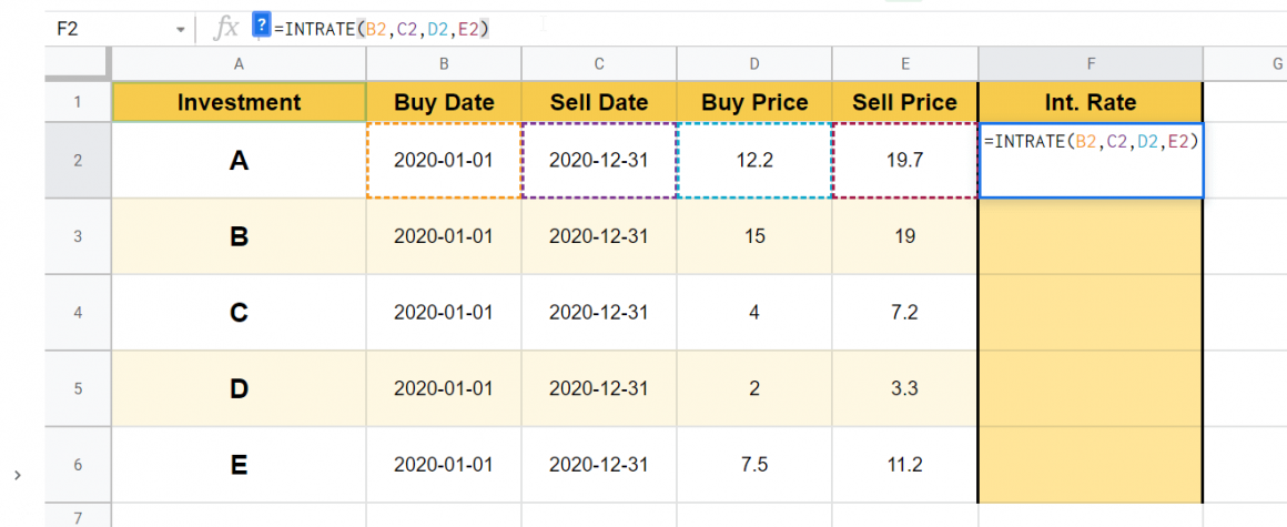 How To Use INTRATE Function in Google Sheets - Sheetaki