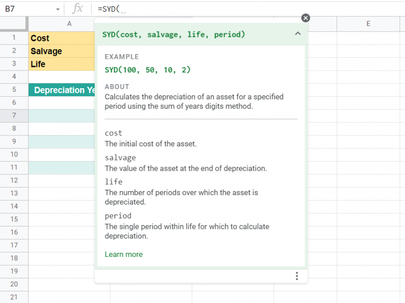 How To Use SYD Function in Google Sheets - Sheetaki