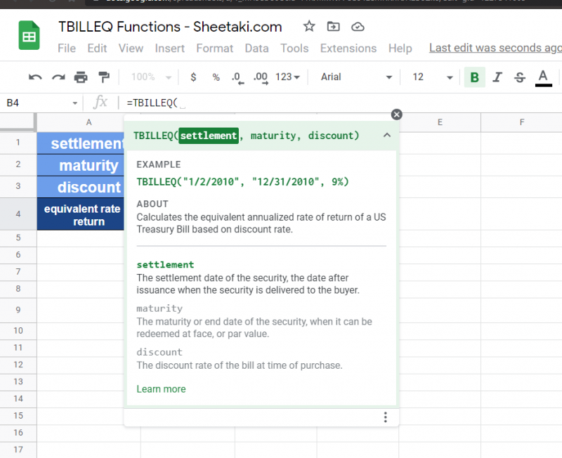 How To Use TBILLEQ Function in Google Sheets - Sheetaki