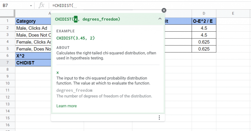 How To Use CHIDIST Function in Google Sheets - Sheetaki