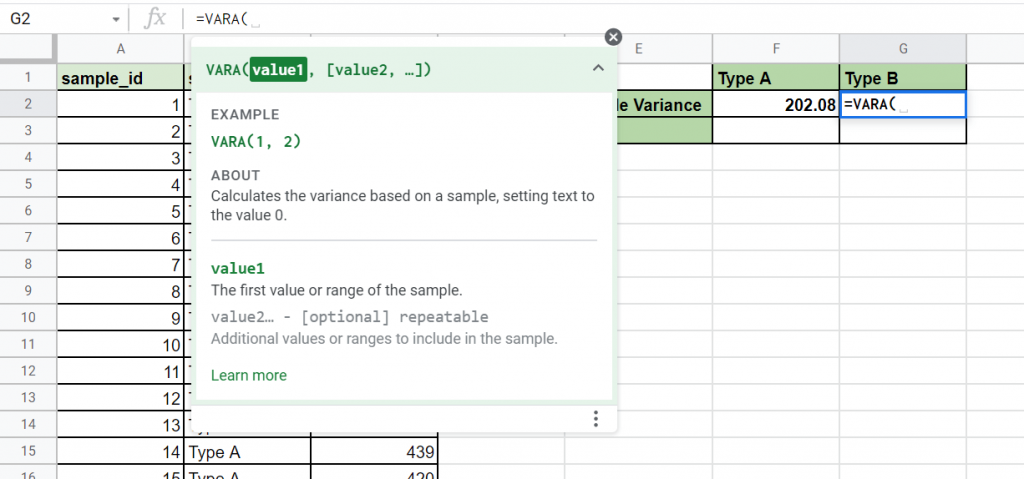 How To Use VARA Function in Google Sheets - Sheetaki