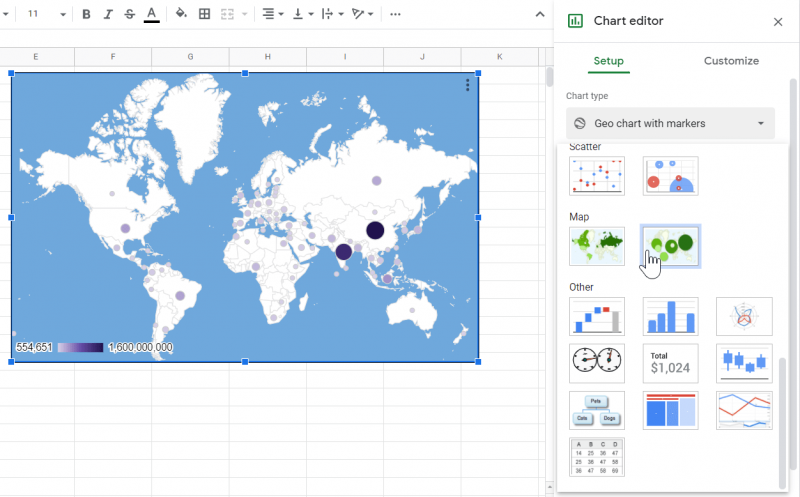 How to Create a Geographical Map Chart in Google Sheets - Sheetaki