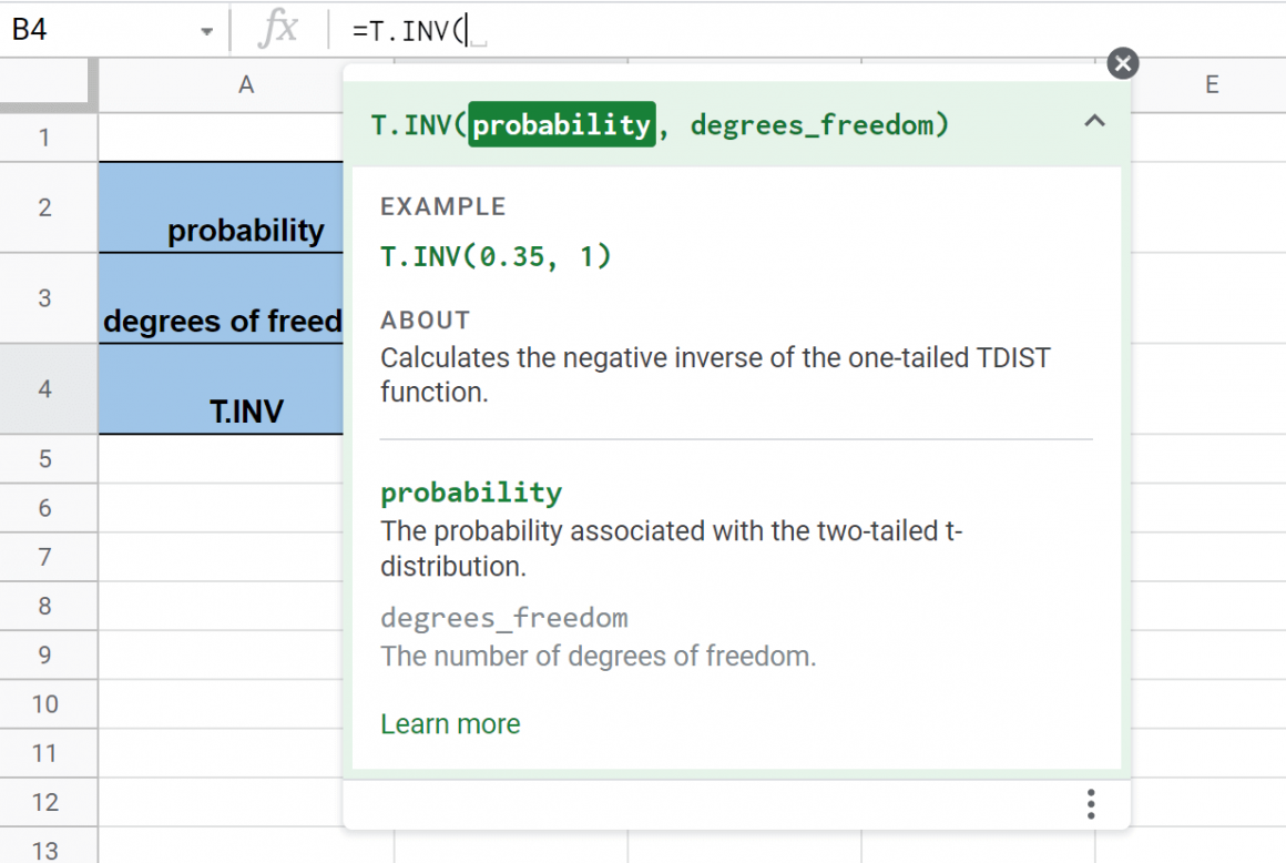 How to Use T INV Function in Google Sheets - Sheetaki
