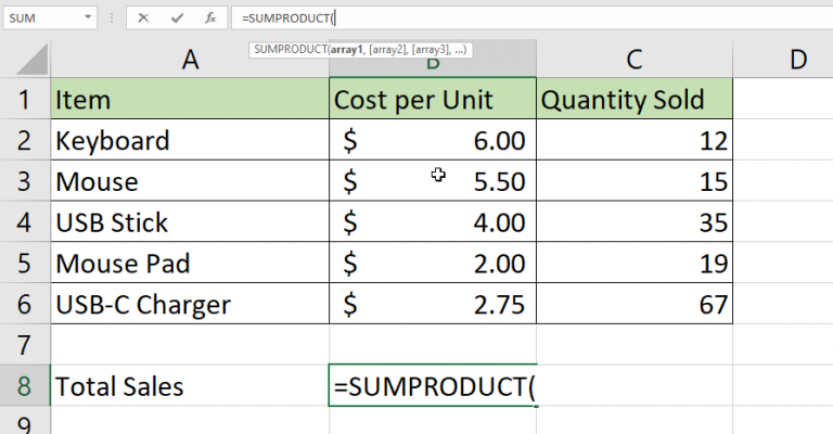 How To Use SUMPRODUCT Function in Excel - Sheetaki