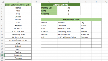 How to Transpose an Address List from Rows to Columns in Excel