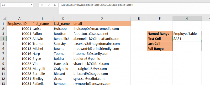 How to Get Address of Named Range in Excel