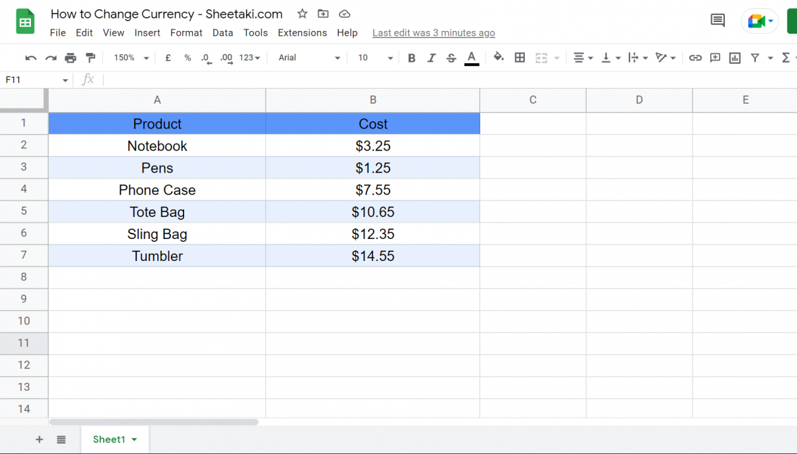 How to Change Currency in Google Sheets - Sheetaki