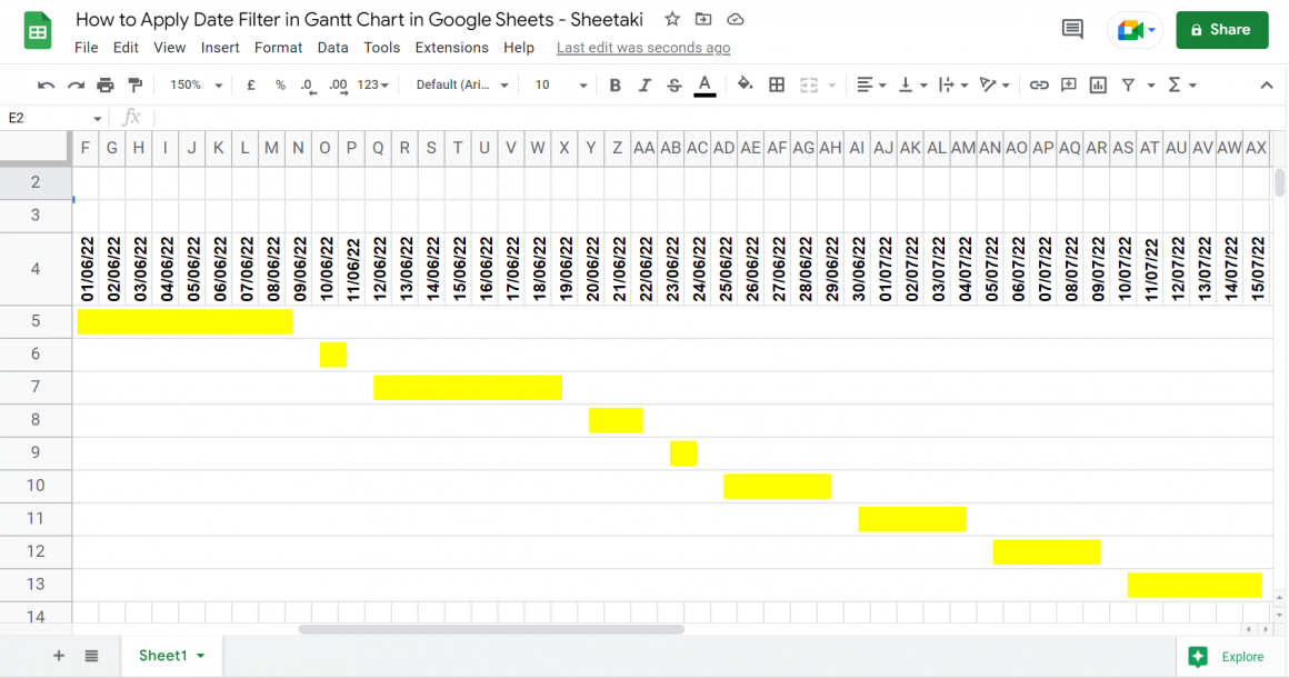 How to Apply Date Filter in Gantt Chart in Google Sheets - Sheetaki