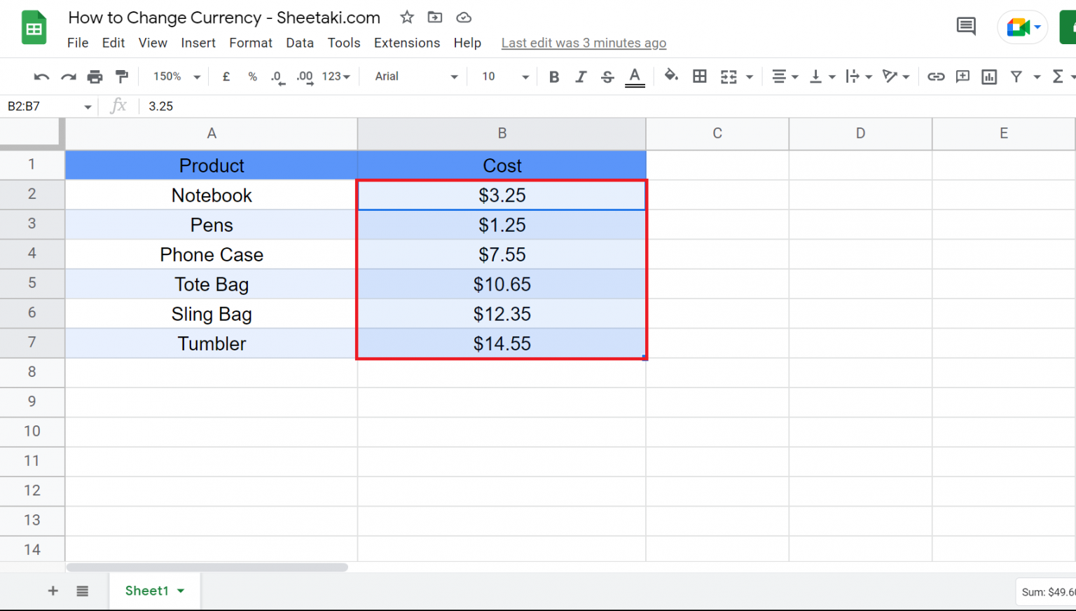 How to Change Currency in Google Sheets - Sheetaki