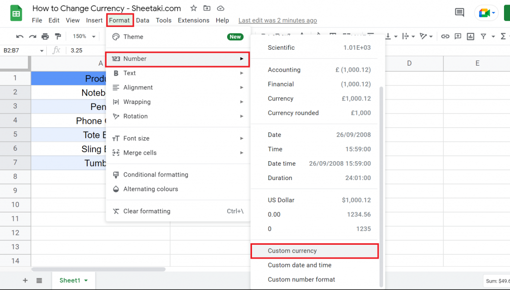 How to Change Currency in Google Sheets - Sheetaki