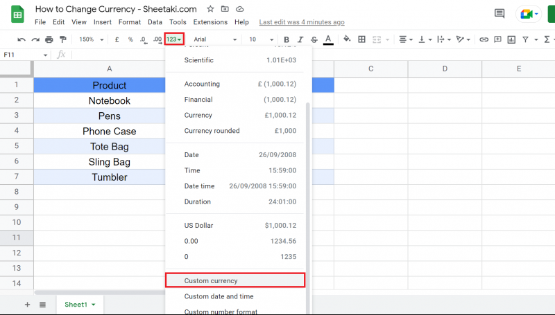 How to Change Currency in Google Sheets - Sheetaki