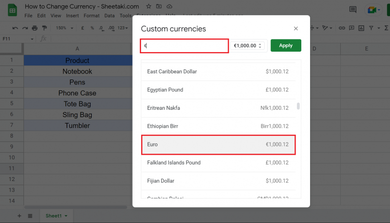 How to Change Currency in Google Sheets - Sheetaki