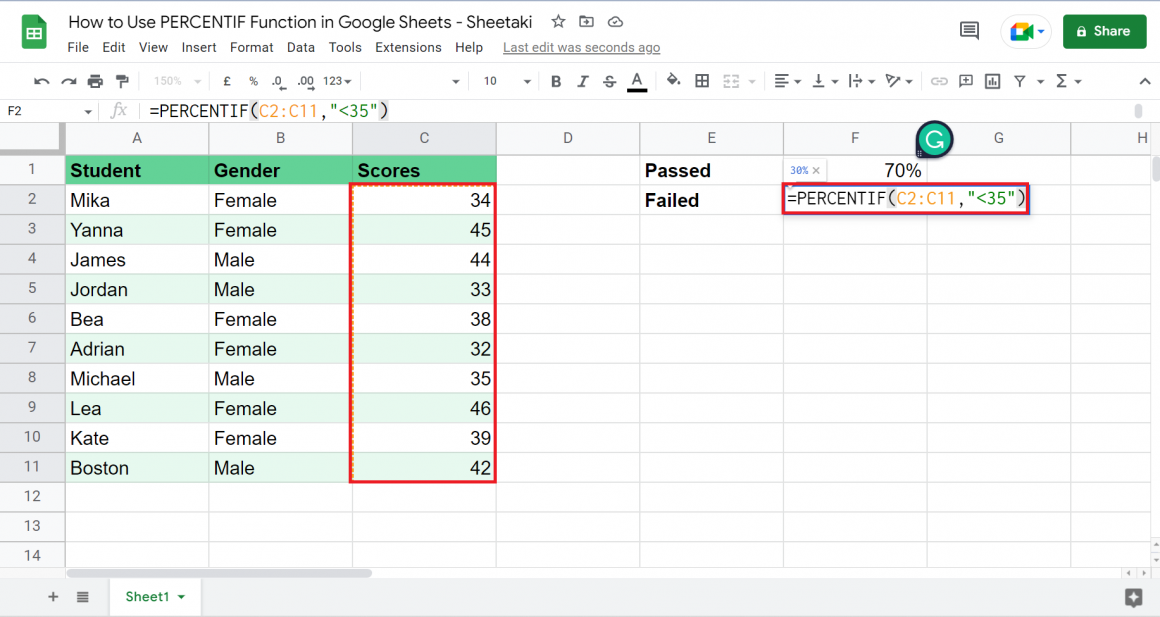 How to Use PERCENTIF Function in Google Sheets - Sheetaki