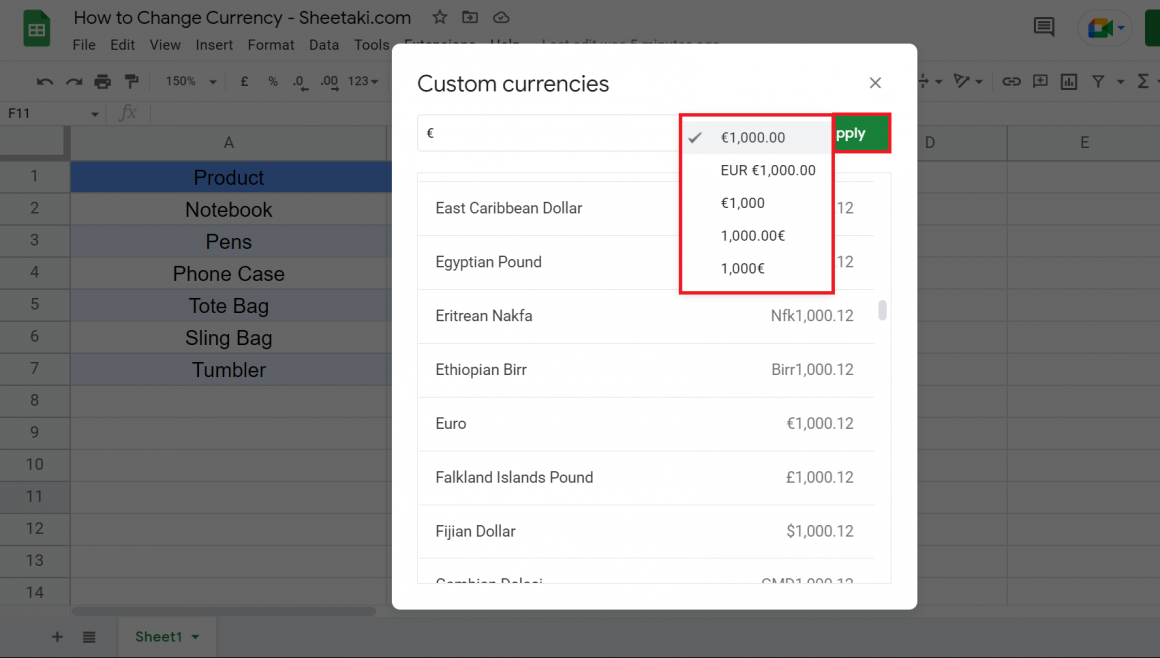 How to Change Currency in Google Sheets - Sheetaki