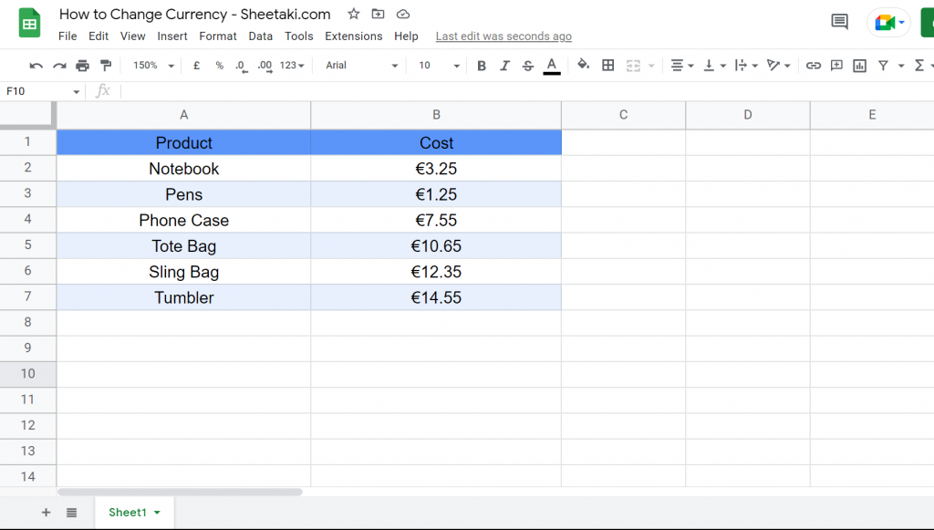 How to Change Currency in Google Sheets - Sheetaki