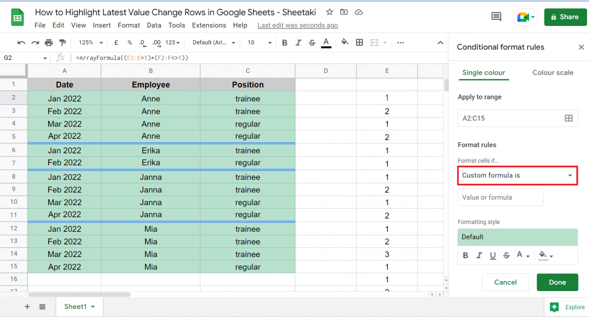 How to Highlight Latest Value Change Rows in Google Sheets - Sheetaki