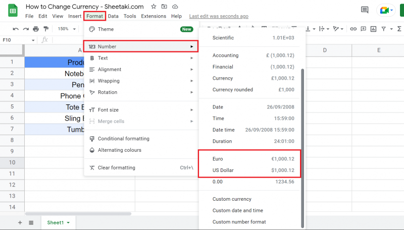 How to Change Currency in Google Sheets - Sheetaki