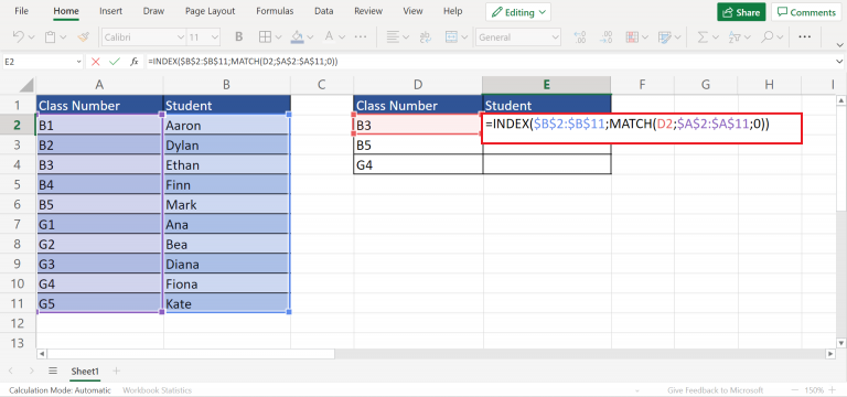 How to Backwards Vlookup in Reverse Order in Excel - Sheetaki