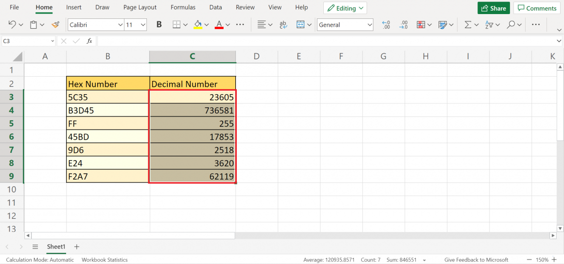 How to Convert Hex Numbers to Decimal Numbers in Excel