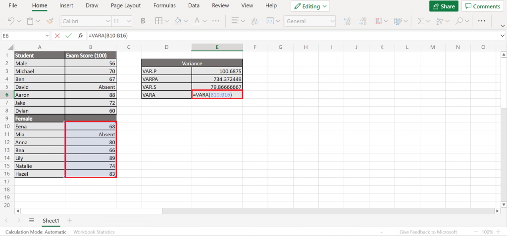 How to Calculate Variance in Excel - Sheetaki